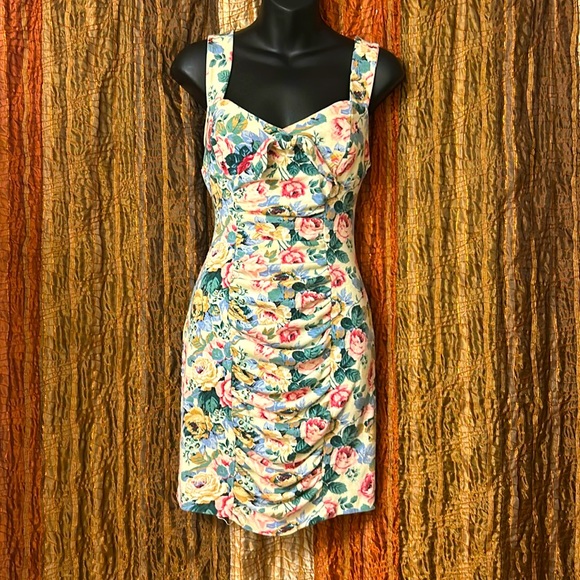 Vintage | Dresses | Vintage Contempo Casuals Floral Ruched Mini Dress ...